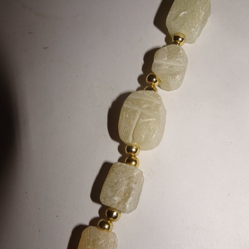 Vintage Alabaster Scarab Beetle Carved Necklace - Gem